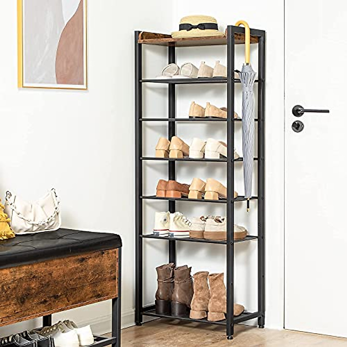 HOOBRO 5-Tier Shoe Storage and 8 Tier Shoe Rack, with 7 Metal Shelves, Saving Space, Hold 14-16 Pairs of Shoes, Adjustable Shoe Organizer Shelf for 16 Pairs, Durable, for Entryway, Dorm Room