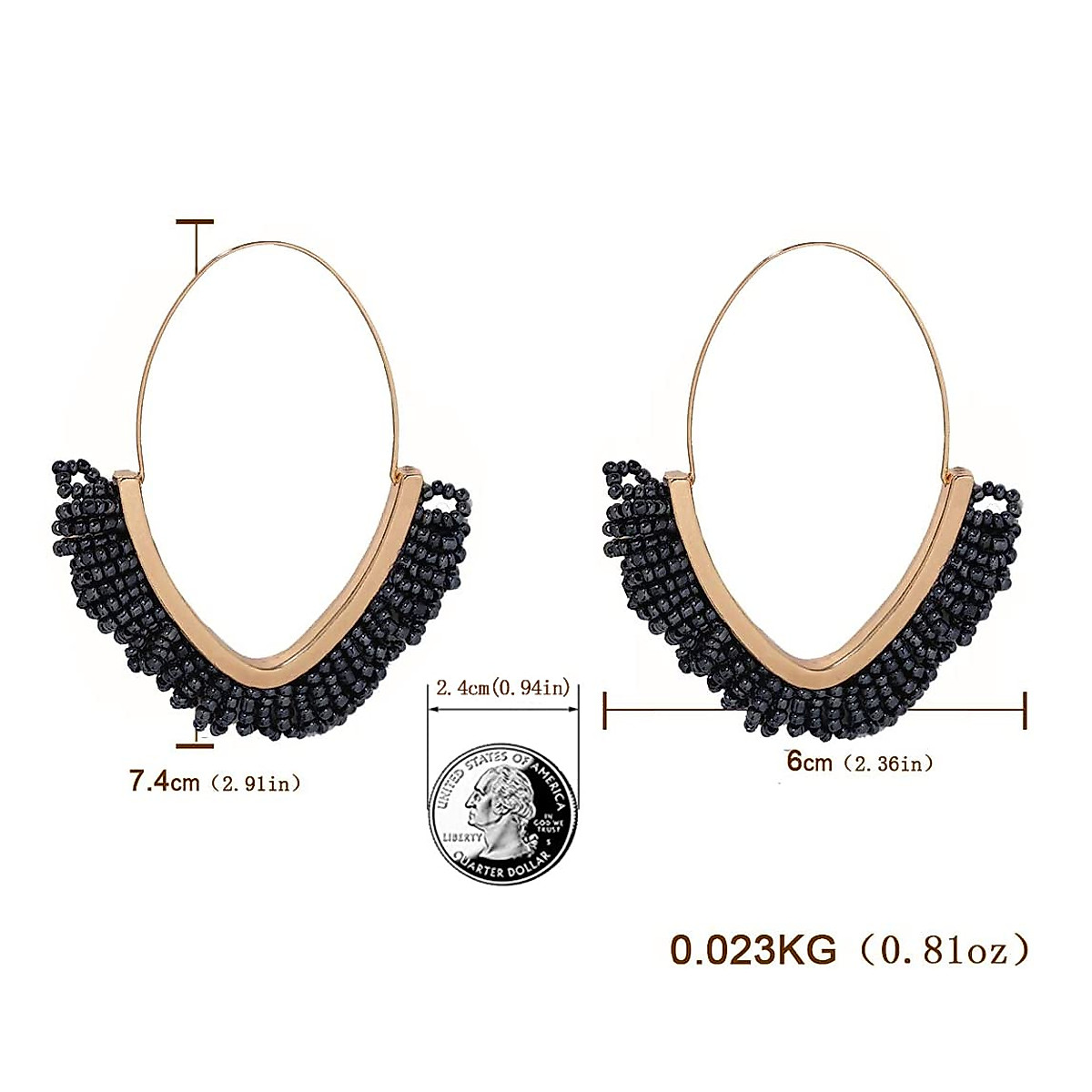 Beaded Dangle Earrings – V-shaped Beaded Earrings Statement Beaded Drop Fringe Earrings, Boho Handmade Bead Tassel Earrings Jewelry Gift for Women(Black)