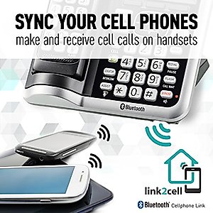 PANASONIC Link2Cell Bluetooth Cordless Phone System with Voice Assistant, Call Blocking and Answering Machine. DECT 6.0 Expandable Cordless System - 4 Handsets - KX-TGF574S (Silver)