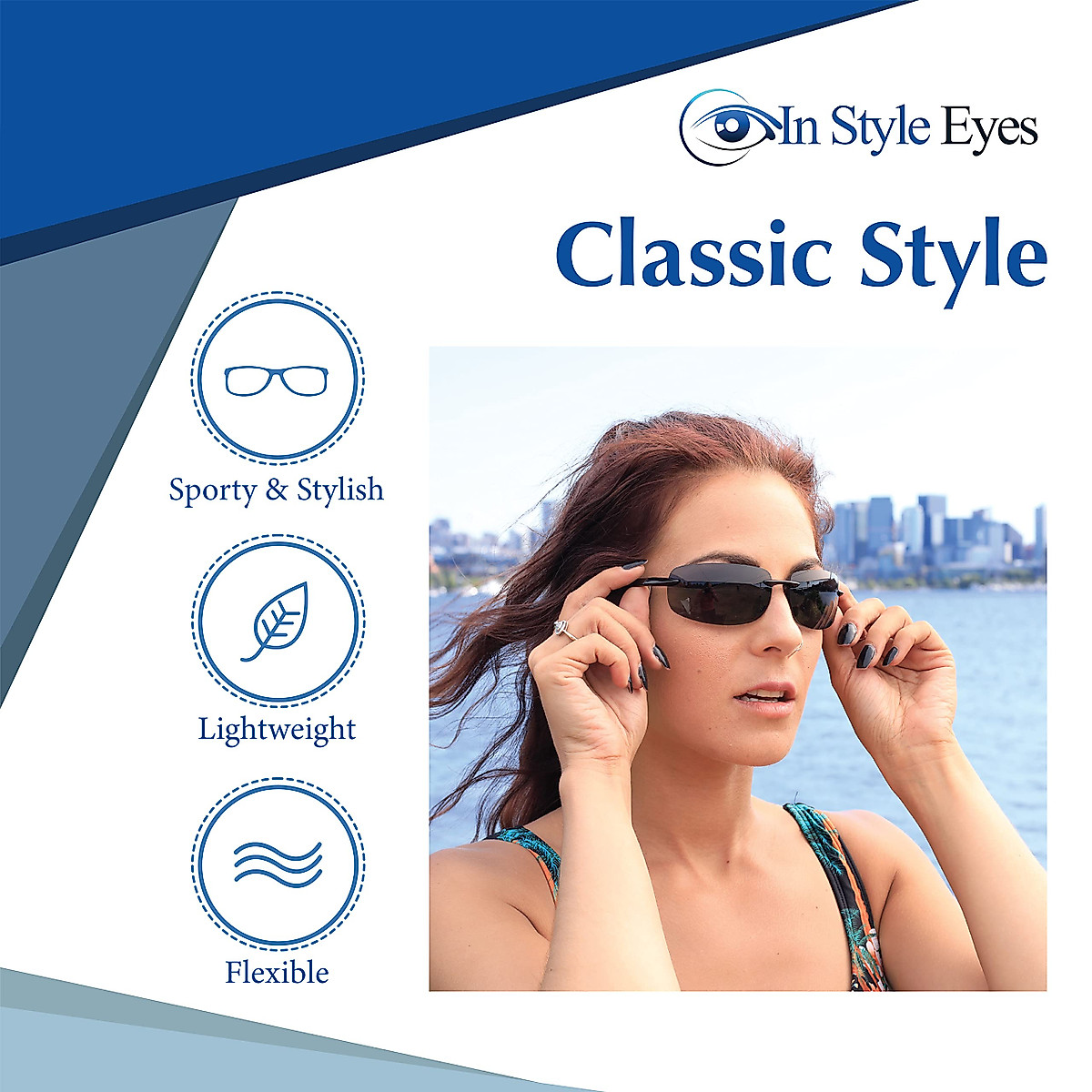 In Style Eyes Lovin Mawi Wrap Around Bifocal Sunglasses, Rimless Reading Glasses with UV Protection - Polarized Lens - Black - 2.5x