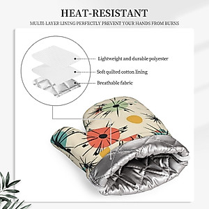 Atomic Stars Retro Pattern Printed Oven Mitts Heat Resistant Oven Gloves Non-Slip Silicone Kitchen Gloves for Cooking Baking BBQ Gloves 1 Pair