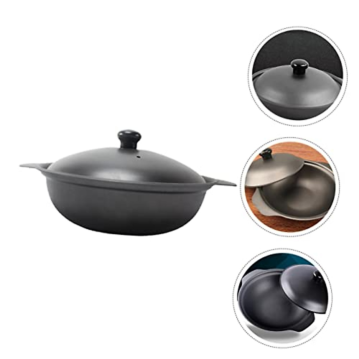 DOITOOL 3 Pcs Casserole Frying Pan with Lid Camp Oven Ceramic Stock Pot Iron Oven Pot Korean Stone Bowl Container with Lid Iron Pot with Lid Pot for Rice with Rice Small Iron Pot Pig Iron