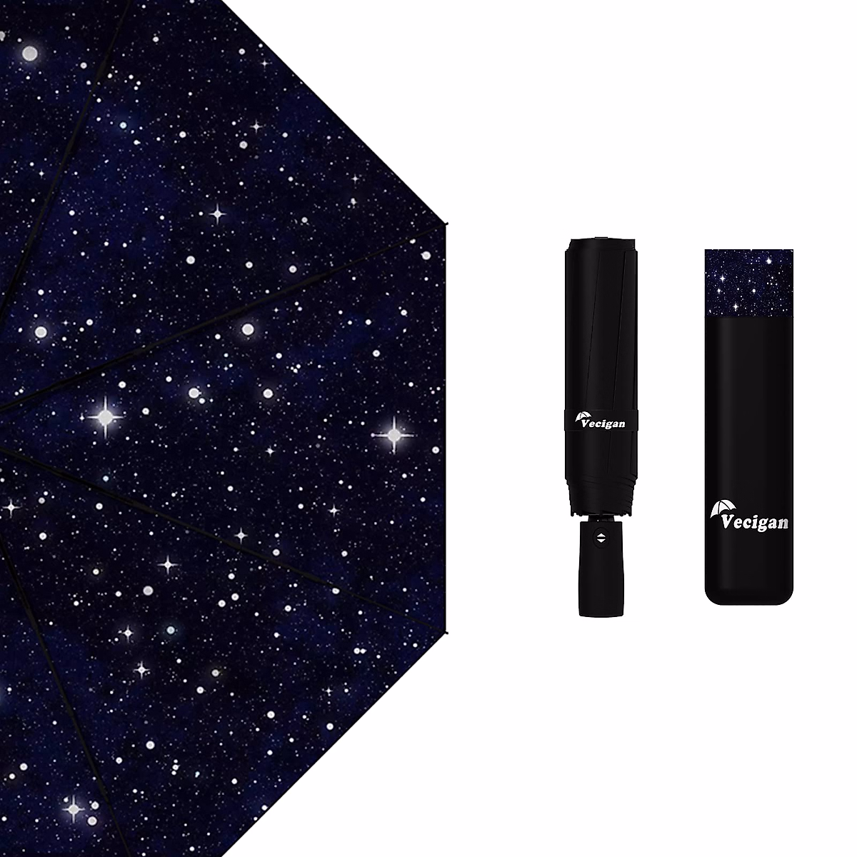 Vecigan Compact Umbrella Small Travel Cute Umbrella for Rain and Sun (Starry Sky)