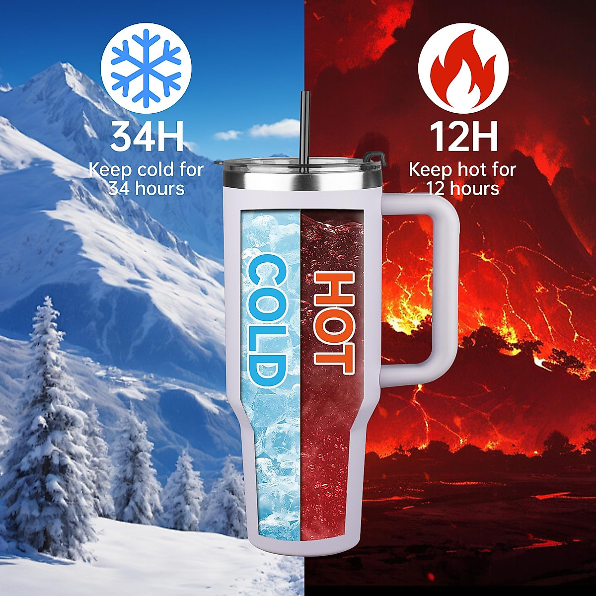 StarSpeed 40 oz Tumbler with Handle and Straw Lid | Stainless Steel Water Bottle Travel Mug Reusable Insulated Cup With Lid And Straw, Keep Cold Heat and Ice for Hours(40oz,Orchid)