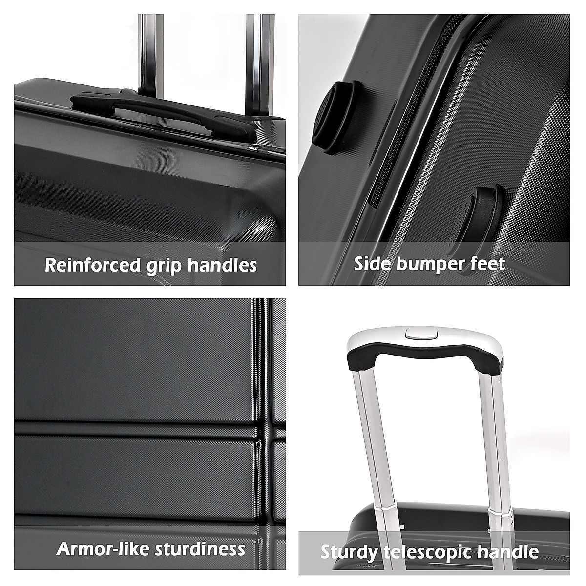 Luggage Sets 3 Piece, ABS+PC Hard Case Lightweight Suitcase Set, with TSA Lock and Spinning Silent Wheels, Large Suitcase (20/24/28)，Black