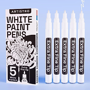 White Paint Pen for Rock Painting, Stone, Ceramic, Glass, Wood, Tire, Fabric, Metal, Canvas. Set of 5 Acrylic Paint White Marker Water-based Extra-fine Tip