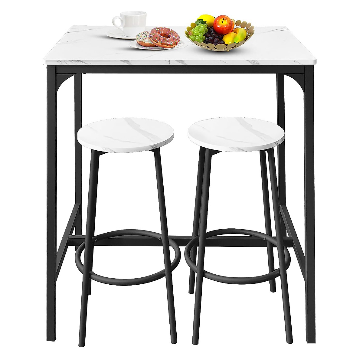 AT-VALY 3-Piece Bar Table Set with 2 Stools,Dining Room Table Set,Small Spaces (Black)