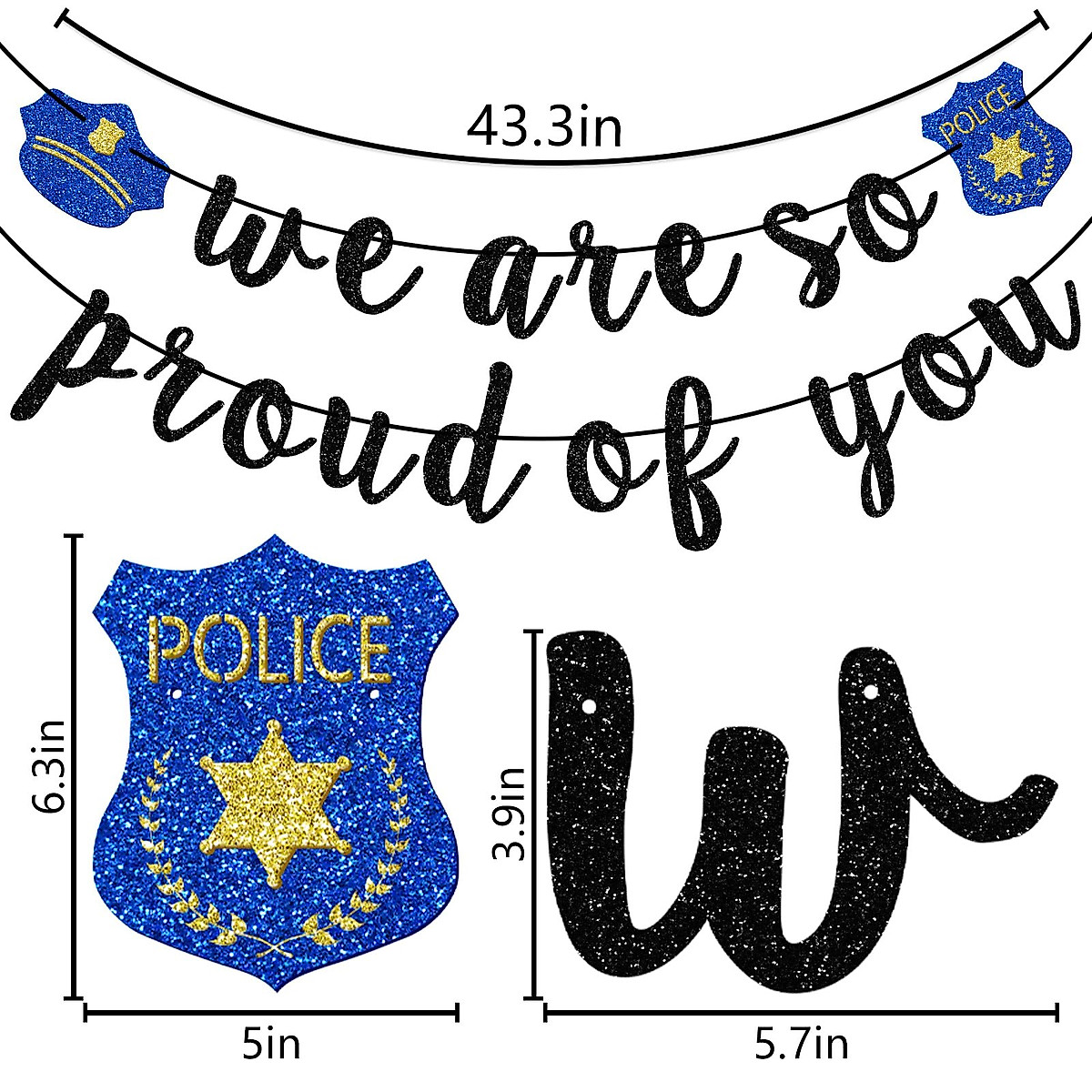 We are so Proud of You Banner, Police Academy Graduation Banner, Congrats Officer, NO-DIY Police Retirement Banner, Glitter Police Birthday Party Decorations