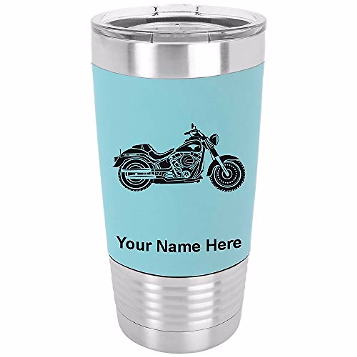 LaserGram 20oz Vacuum Insulated Tumbler Mug, Motorcycle, Personalized Engraving Included (Silicone Grip, Teal)