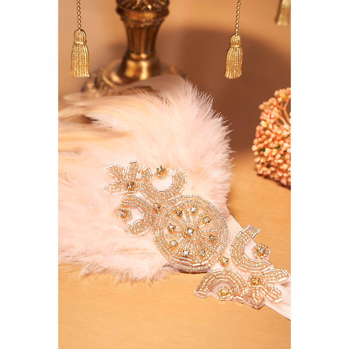 BABEYOND 1920s Flapper Headpiece Roaring 20s Great Gatsby Headband Vintage Feather Headband 1920s Flapper Gatsby Hair Accessories (Champagne)