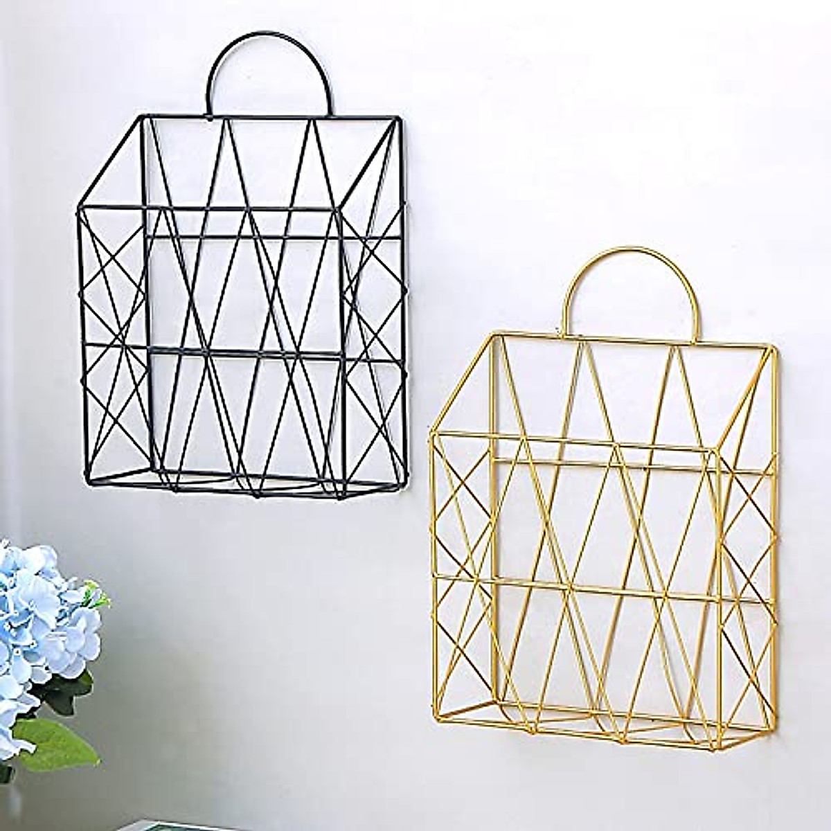 MOOVGTP Magazine Stand Storage Basket, Wall Hanging Magazine Holder Wrought Iron Storage Rack Wall Storage Basket Desk Storage File Racks for Home Office Decoration