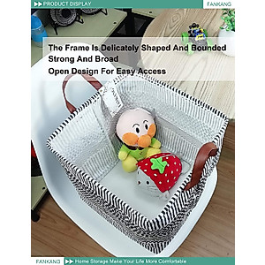 FANKANG Square Nursery Hamper Storage Bins Canvas Laundry Basket Foldable with Waterproof PE Coating Storage Baskets Gift Baskets for Children, Office, Bedroom, Clothes（Square-Black Lines ）