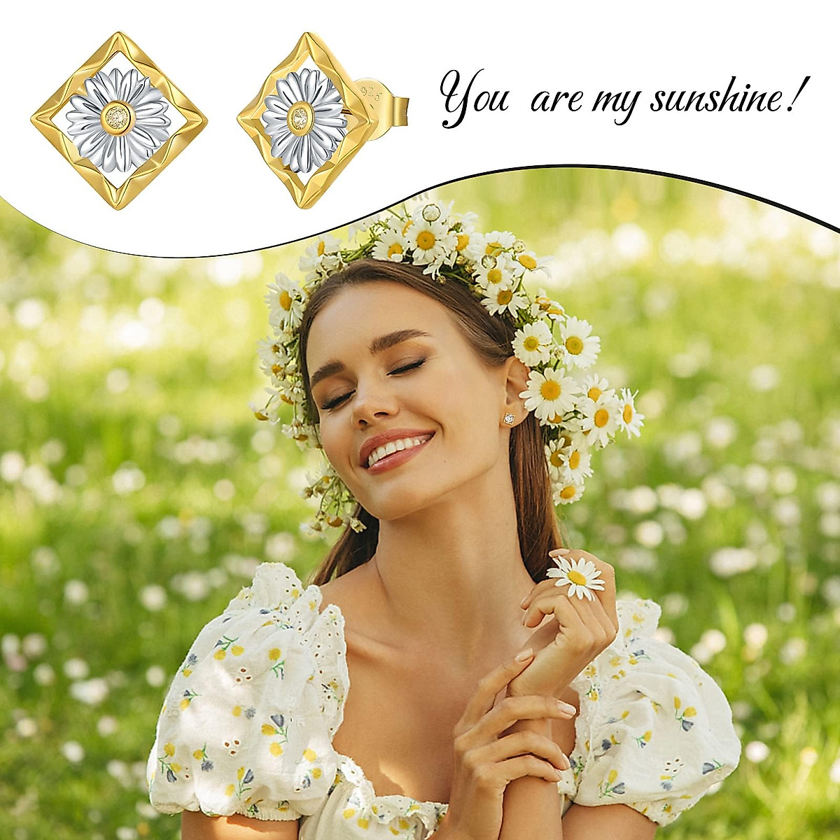 WOUOVO 925-Sterling-Silver Sunflower Earrings for Women - Daisy Sunflower Stud Earring with Safety Screw Back Lockings,Mothers Day Christmas Gifts for Mom and Daughter (Sunflower)