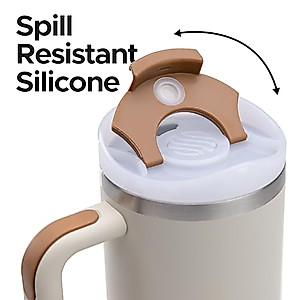 SPOUT 40 oz Tumbler With Handle And Straw, Insulated Stainless Steel Water Bottle With Straw - Travel Mug | BPA Safe Tumblers | Iced Drinks, Water, Cold/Hot Coffee - Cupholder Friendly - Cream