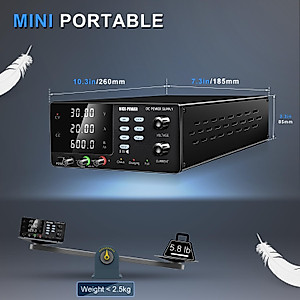 NICE-POWER DC Power Supply Variable, 30V 20A 600W High Power Bench Power Supply for Battery Charging, Adjustable Switching Regulated Power Supply with OCP, Memory Storage, Output Switch, Lock Button