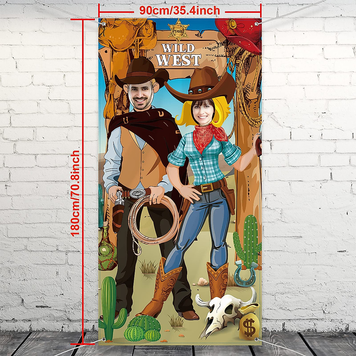 Western Party Decorations, 6 x 3 ft, Cowboy Photo Props Large Fabric West Themed Door Banner Background, Funny Western Games Supplies