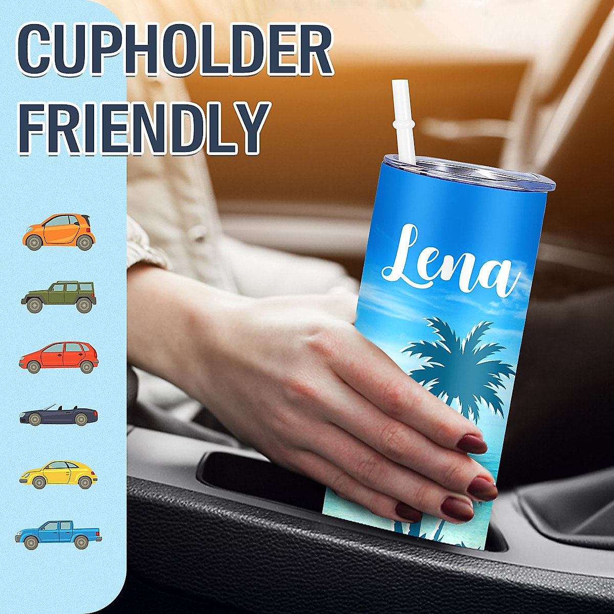 Personalized Tumbler with Name, Custom Beach Vacation Tumblers for Family Friends, Girls Weekend Gifts, 2025 Girls Trip Skinny Tumbler with Lid and Straw, Cruise Trip Gifts, Family Vacation Cups