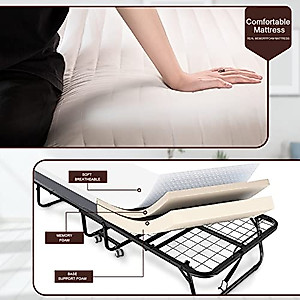 PONROL Folding Bed with Luxurious Memory Foam Mattress, Portable Foldable Roll Away Adult Bed for Guest, Space Saving Fold Up Soft Mattress Bed for Easy Storage, 75" L*31”W