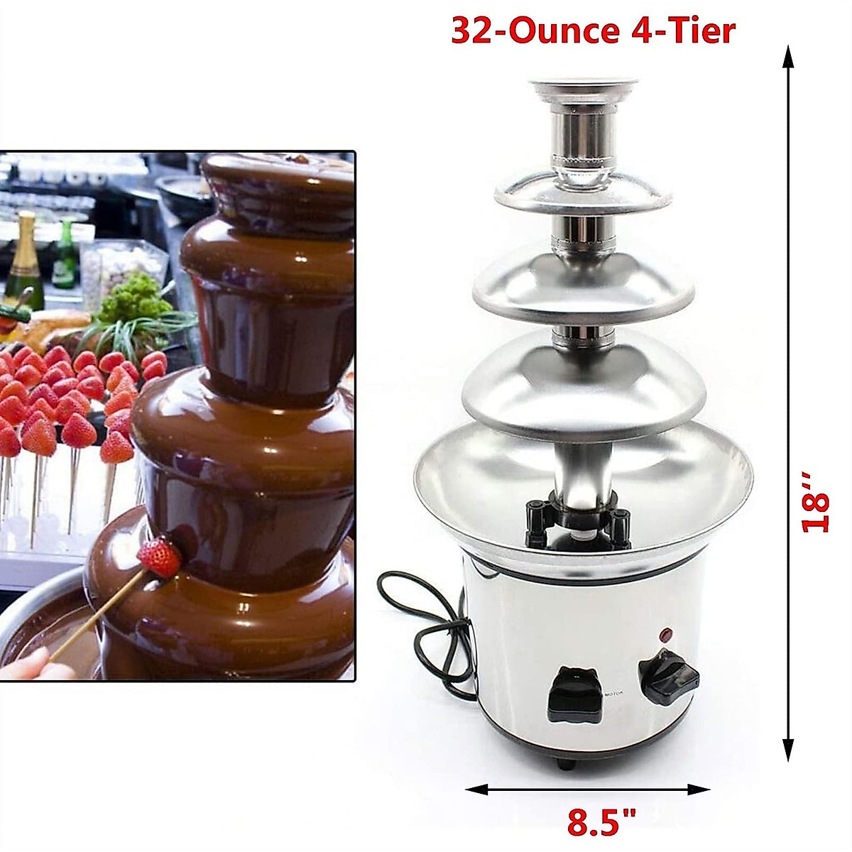 FISISZ Cholate Fondue Fountain Chocolate Melting Warming Machine 4-Tier Stainless Steel Party Luxury Retro Hot Chocolate Fondue Fountain (White : A), 45 x 22
