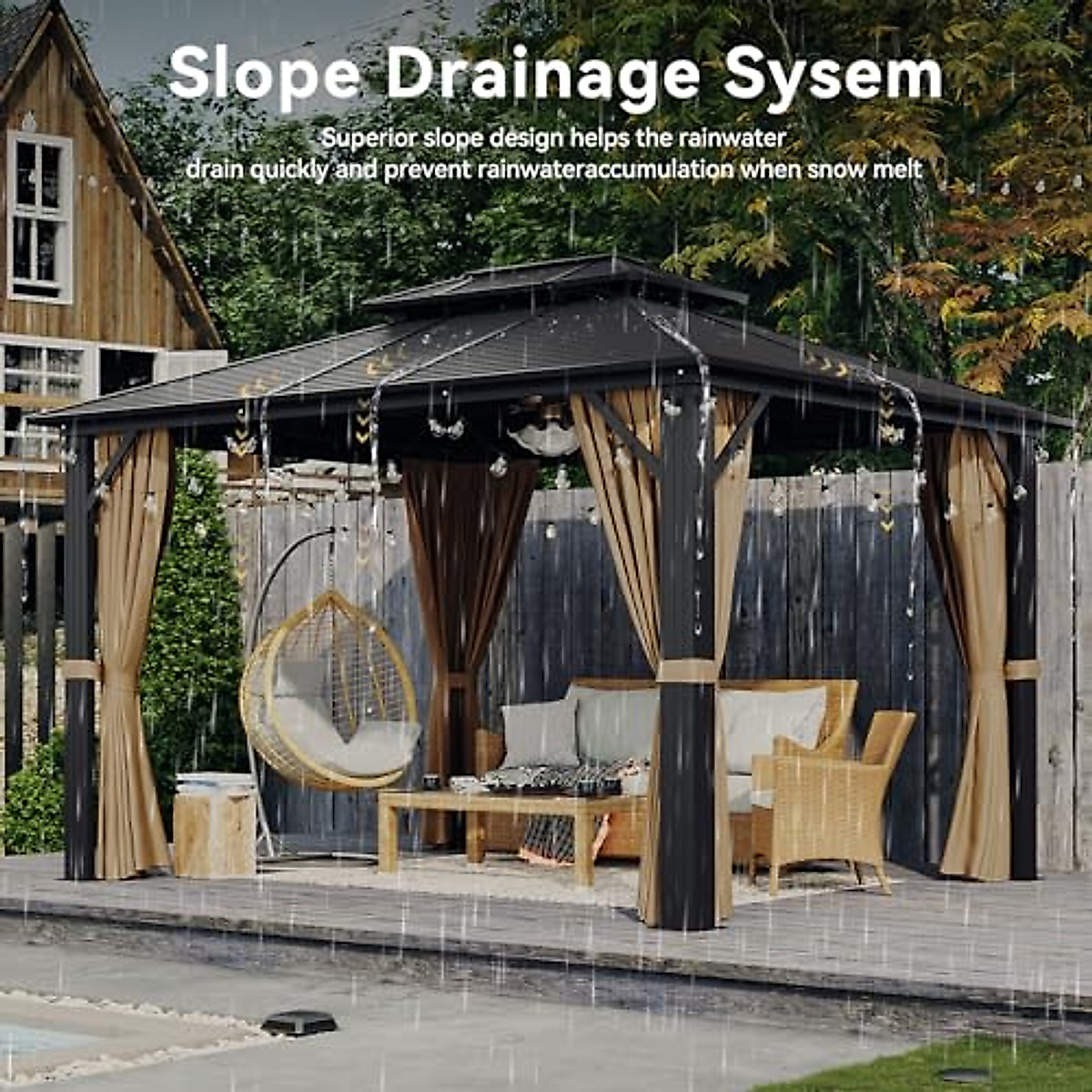 Aoxun 12' X 20' Hardtop Gazebo, Galvanized Steel Double Top, Aluminum Metal Gazebo with Curtains and Netting, Permanent Gazebo Pavilion for Wedding, Party, Outdoor Dining