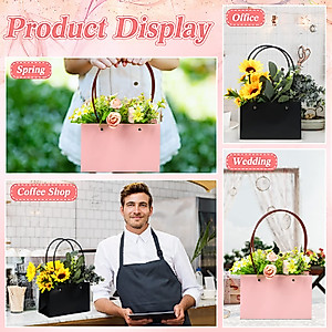 Teling 12 Pcs Kraft Paper Flower Gift Bags Bouquet Bags with Handle Waterproof Bouquet Gift Box Empty Bouquet Bags for Flowers Rectangle Packaging Wrap Bags for Mother's Day Graduation (Black, Pink)