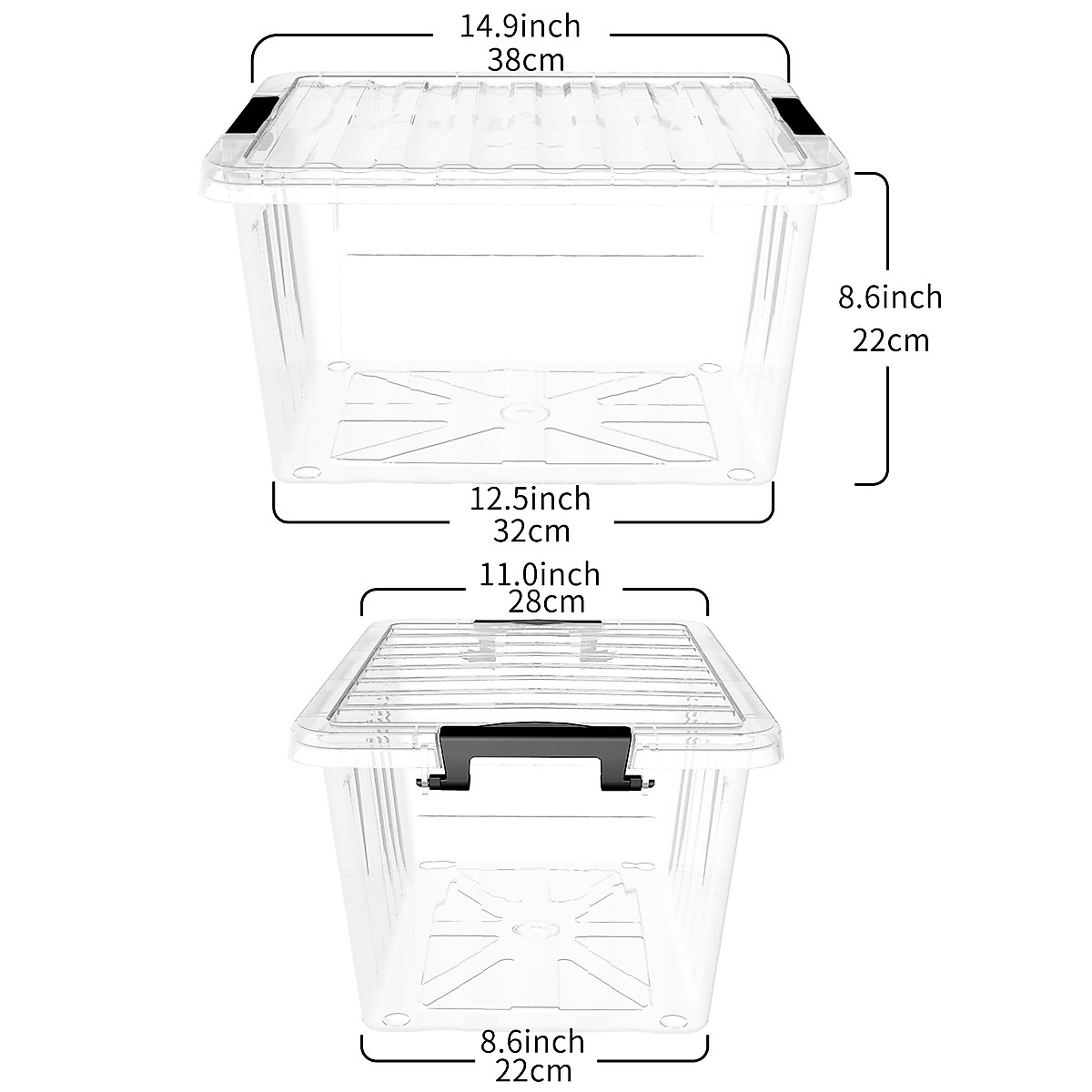 Cetomo 18Qt*4 Plastic Storage Bins, Storage Box, 4 Pack, Organizing Container with Durable Lids and Secure Latching Buckles, Stackable and Nestable, Clear with Black Buckle