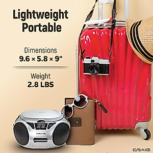 Craig CD6925 Portable Top-Loading Stereo CD Boombox with AM/FM Stereo Radio Bluetooth Wireless and AUX Port (Silver, Bluetooth)