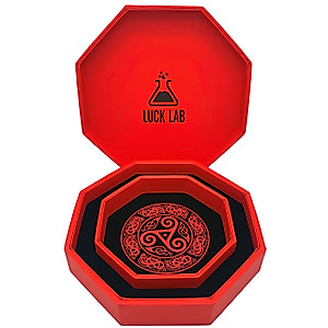 Luck Lab 8 Inch Dice Tray – Red - with Lid and Dice Staging Area for RPG Table Top Gaming- Dragon Design