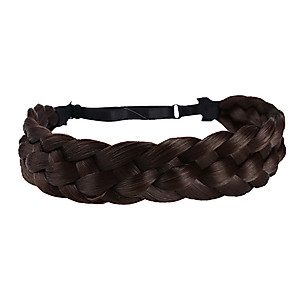 Coolcos Elastic Synthetic Chunky Hair Braid 5 Strands Braids Hair Headbands Plaited Braided Headband (Dark Brown As Image)