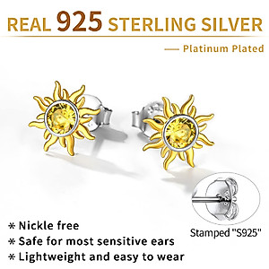 ChicSilver Citrine Earrings November Birthstone Earrings 925 Sterling Silver Sun Earrings Gold Stud Earrings for Women