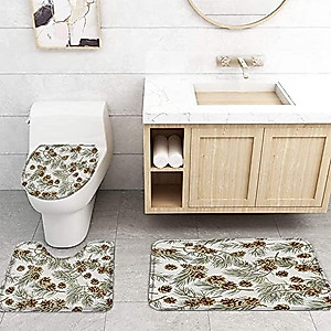Infinidesign Shower Curtain Sets with Non-Slip Rugs Bath Mat Toilet Lid Cover and 12 Hooks Waterproof Fall Pinecone Bath Sets Autumn 4Pcs 36x72 Inch