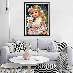 Sheehow 5D Diamond Painting Kits for Adults Angel Girl, Full Drill Diamond Art Rabbit, Gem Pictures Paint by Numbers Art, DIY Cross Stitch Jewel Art Rhinestone Craft for Home Wall Decor 12X16 inch