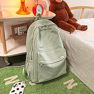 Extolove Cute Aesthetic Backpack, Simple Solid Color Backpacks Y2K Kawaii Backpack Travel Laptop Backpack (Green)