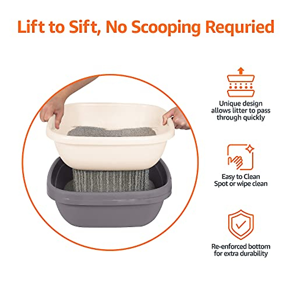 Amazon Basics Sifting Scoop-Free Easy-to-Clean Cat Litter Box, Large, Gray