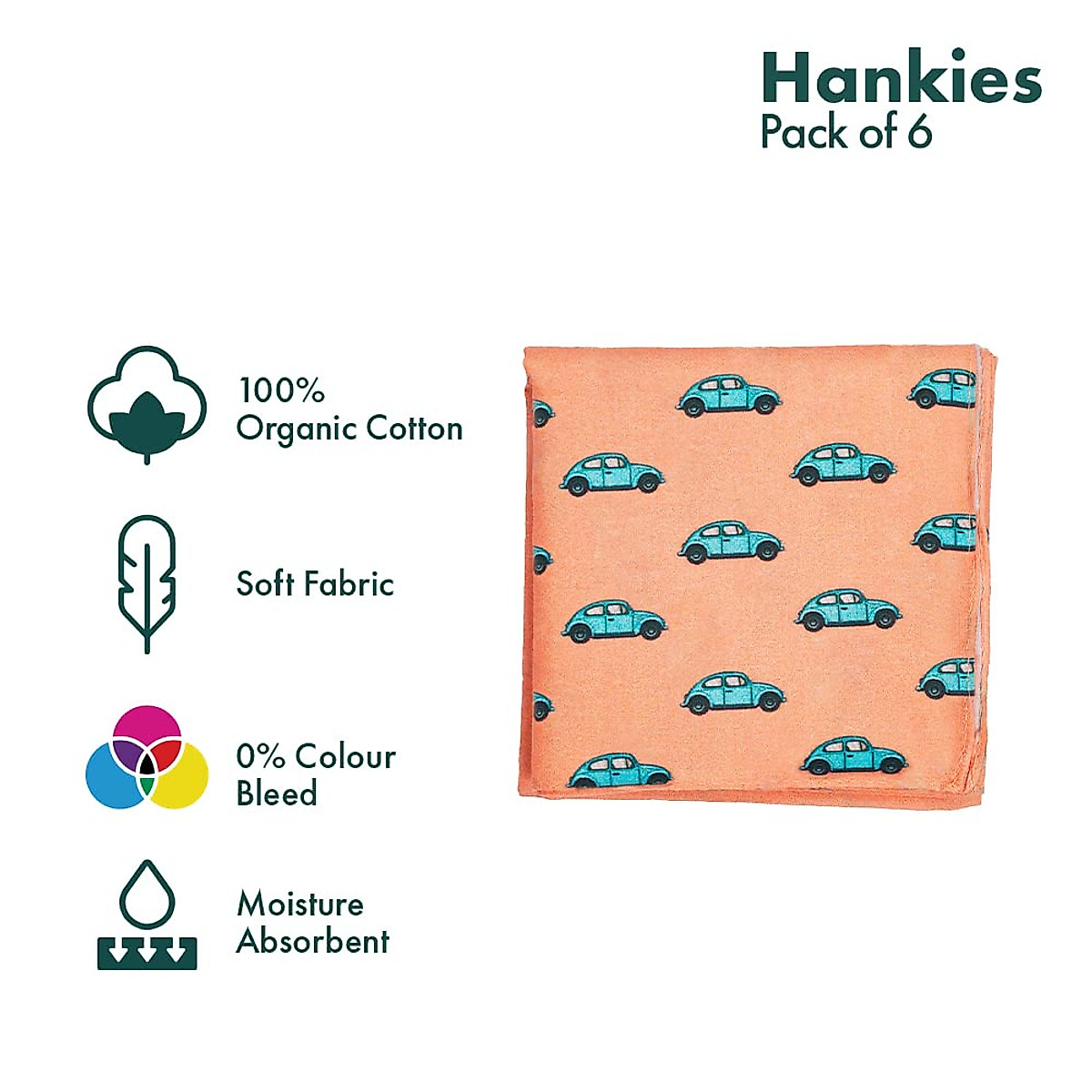 HexaFun 100% Pure Organic Cotton Unisex Handkerchief, Multi-color & Printed, Soft & Stylish