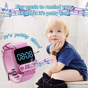 Potty Training Timer Watch for Boys and Girls,Kids Training Toilet Timer Watch,Waterproof,Rechargeable,Music Tones,Automatic Timers Plays Music,Alarm,Baby and Toddler Potty Train Toilet Time Aid,Pink
