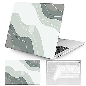 Seorsok Compatible with MacBook Air 13 Inch Case2022 2021 2020 2019 2018 Release A1932 A2179 M1 A2337 Touch ID,Plastic Hard Shell Case with Keyboard Cover,Art Line-Grey and Green
