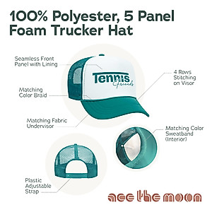 Ace the Moon Tennis Friends Trucker Hat with Mesh Back, Teal Hat for Men & Women, Tennis Hats for Women, Men & Teens, Gifts for Tennis Players, 5 Panel High Crown Foam Front Hat, Fits Most Head Sizes