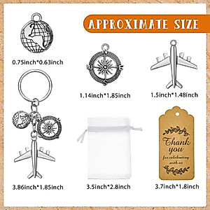 Henoyso 45 Pcs Airplane Keychain Party Favor, Including Airplane Compass Keychain with Thank You Tags, Organza Favor Bag for Party