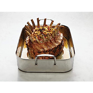Anolon Triply Clad Stainless Steel Roaster / Roasting Pan with Rack - 17 Inch x 12.5 Inch, Silver