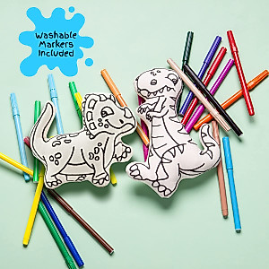Kiboo Kids Dinosaur Toys for Coloring - T-Rex and Triceratops, Cotton Canvas, Washable Markers Included, Sustainable Toys, Educational Arts & Crafts for Parents, Grandparents, Gifts for Preschoolers