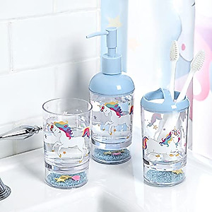 Unicorn Rainbow 3pc Set Lotion Pump/Toothbrush Holder/Tumbler Bath Accessory Set Blue Novelty Plastic