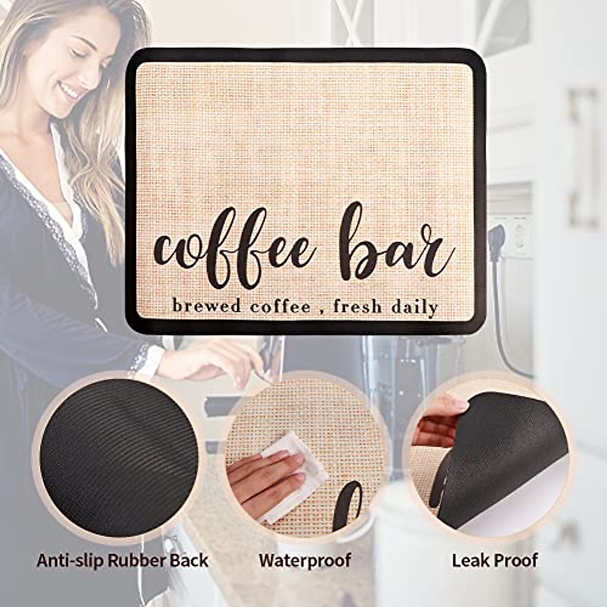 15.75 X19.69inch Coffee Maker Mat,Coffee Bar Decor Accessories For Countertop,Hide Stain Water Absorbent Non Slip Quick Dish Drying Mat Fit Under Coffee Pot Espresso Machine(brown)