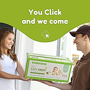 Yugi Baby Green Wipes Unscented Compostable Biodegradable and Organic– Value Pack (12 Packs of 72) 864 for Sensitive Skin