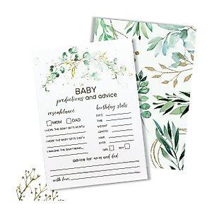 All Ewired Up 25 Baby Shower Predictions and Advice Cards Greenery Eucalyptus Sage Gender Neutral Baby Shower Games and Activities (Large 5X7)