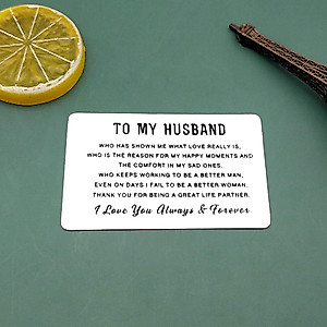 Husband Gift Ideas Metal Wallet Card Inserts for Husband from Wife Unique Mini Love Note for Men Anniversary Birthday Wedding Deployment Gifts for Him, I Love You Gift for Husband