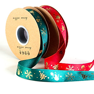 90 Yards 2 Roll Christmas Ribbons for Craft Holiday Printed Grosgrain Organza Satin Ribbons Metallic Glitter Fabric Ribbons Bulk Gift Wrapping Bow(45x2yd)