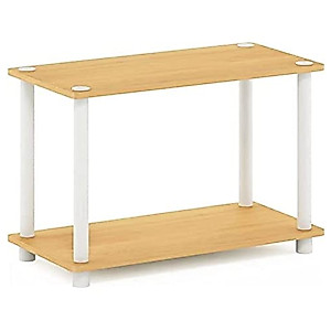 Furinno Turn-N 2-Tier No Tools Tube Shelf/End Table, Single, Beech/White