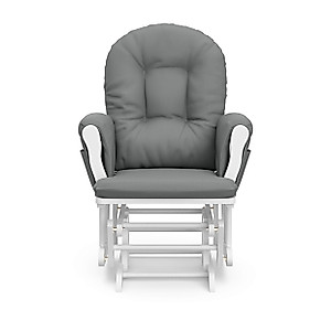 Storkcraft Premium Hoop Glider and Ottoman (White Base, Gray Cushion) – Padded Cushions with Storage Pocket, Smooth Rocking Motion, Easy to Assemble, Solid Hardwood Base