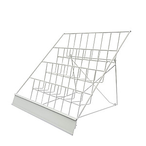 FixtureDisplays® 4-Tiered 18" Wire Display Rack Literature Brochure Magazine Stand Book Tabletop Rack, 2.5" Deep Open Shelves 11936-2WHITE